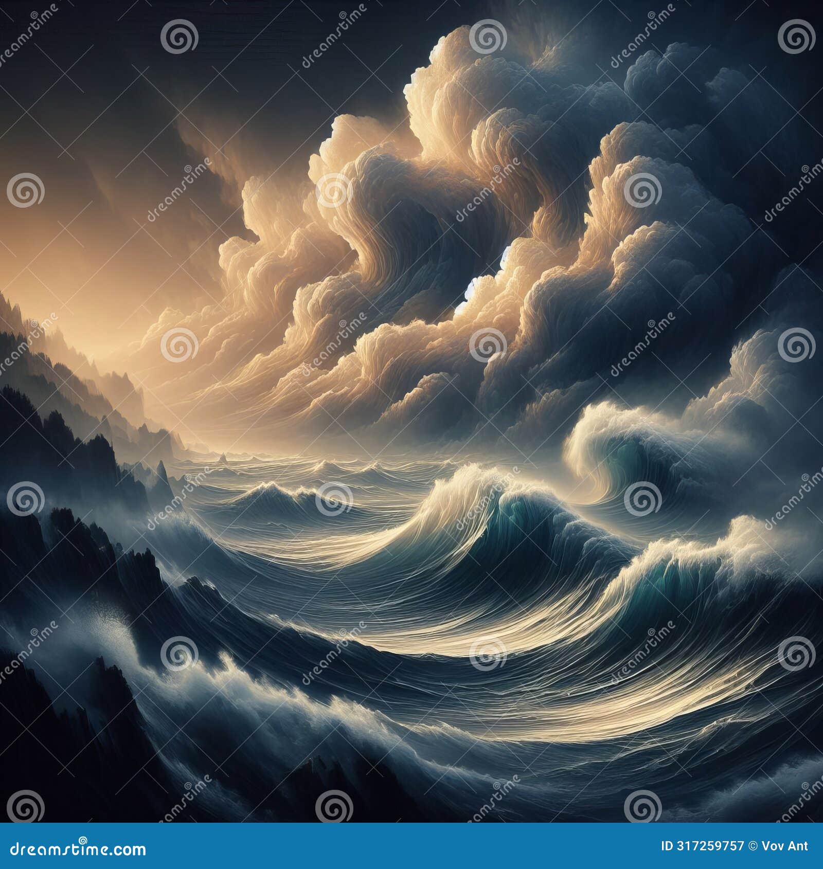 Artistic Interpretation of a Stormy Sea with Dramatic Wave Stock ...