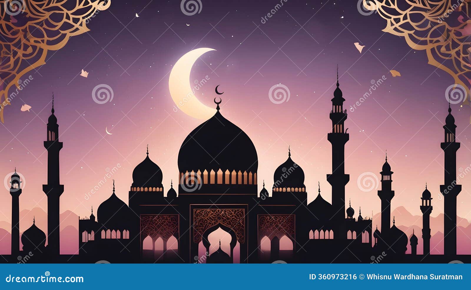 Artistic Islamic Composition Featuring an Intricately Designed Mosque ...