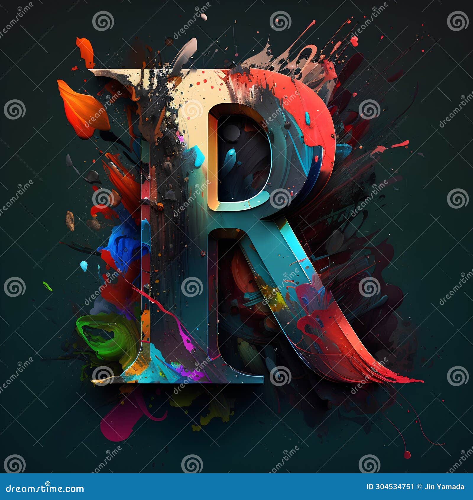 Artistic Letter R Uppercase with Abstract Paint Splashes. 3d Render ...