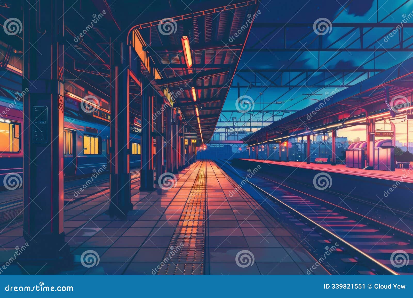 Artistic Lofi Background with Back View of a Train Station. Stock ...