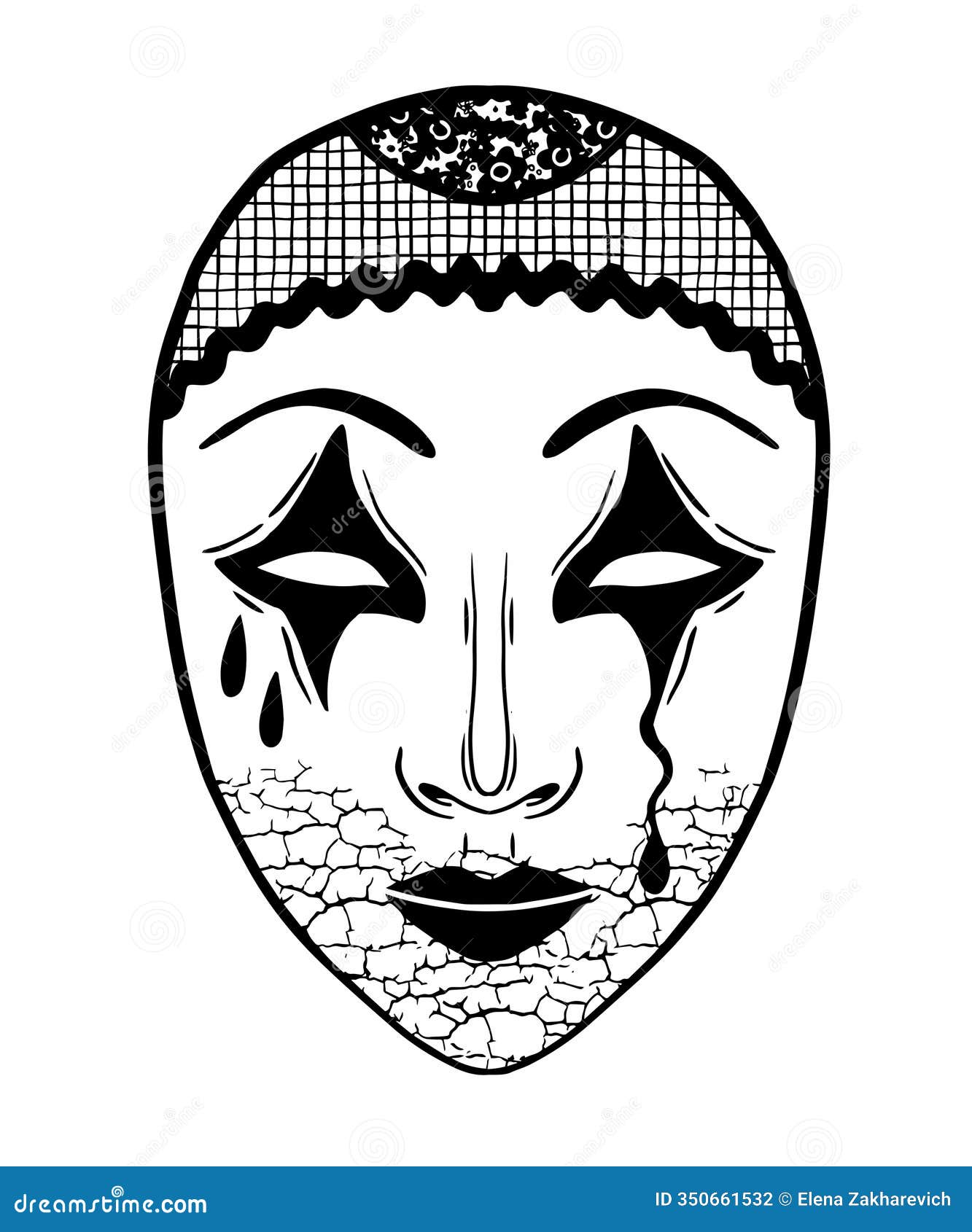 An Artistic Mask Design with a Tearful Expression and Cracked Surface ...