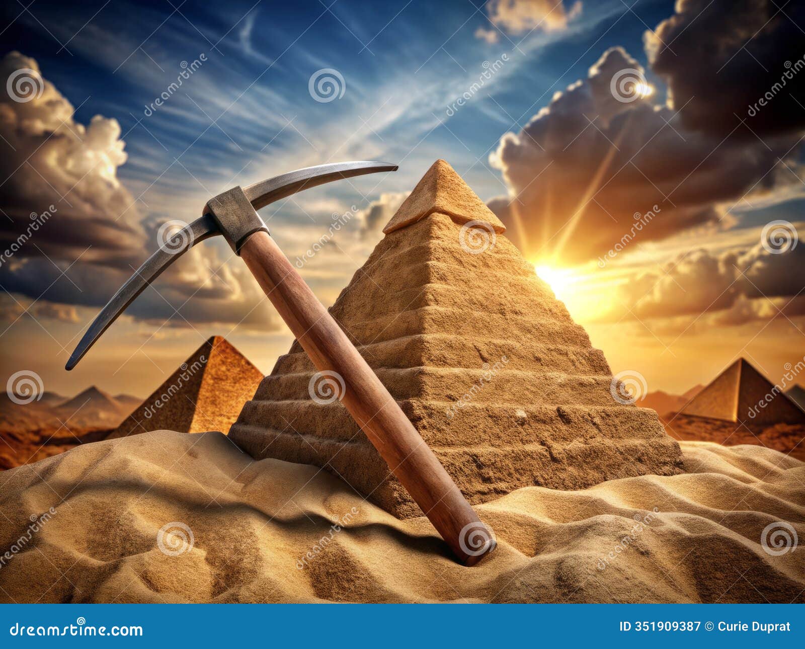 Artistic Mining Pickaxe Over Sand Pyramid a Visual Exploration of ...