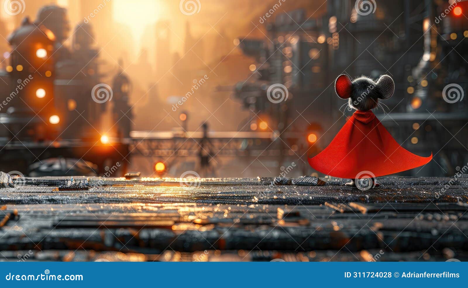 Artistic Mouse in a Red Cape Against a Futuristic Backdrop. Stock Photo ...