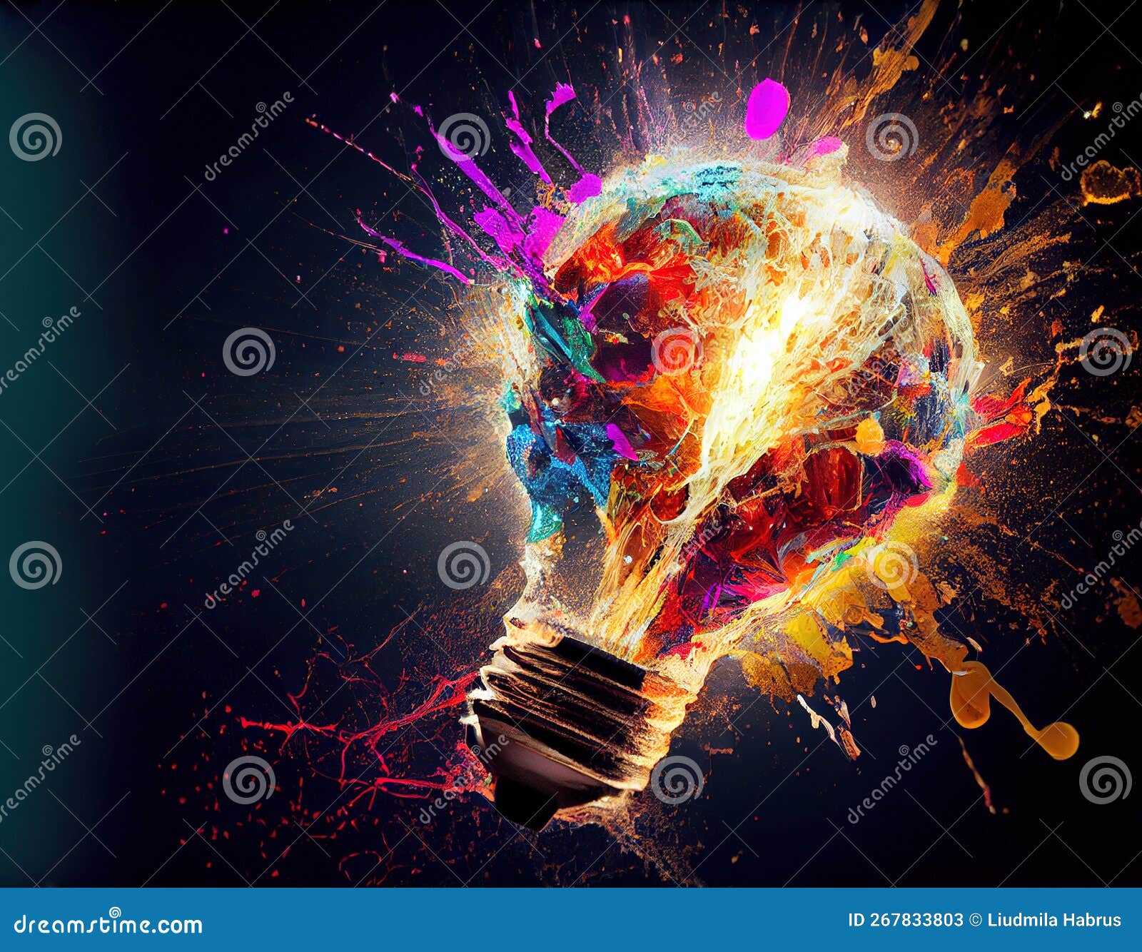 Artistic Multicolored Explosion of Paint in Light Bulbs. Simple Idea ...
