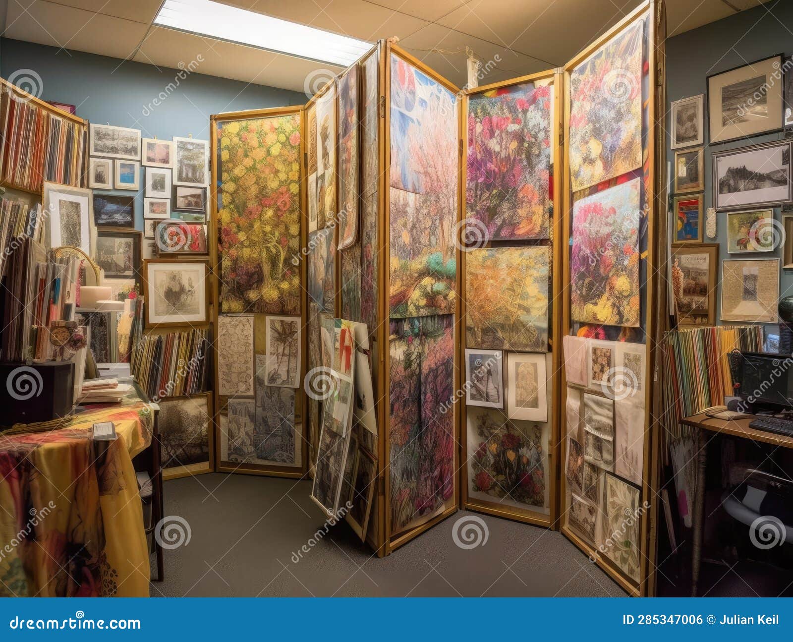 Artistic Office Room Divider with Vibrant Decorations Stock ...