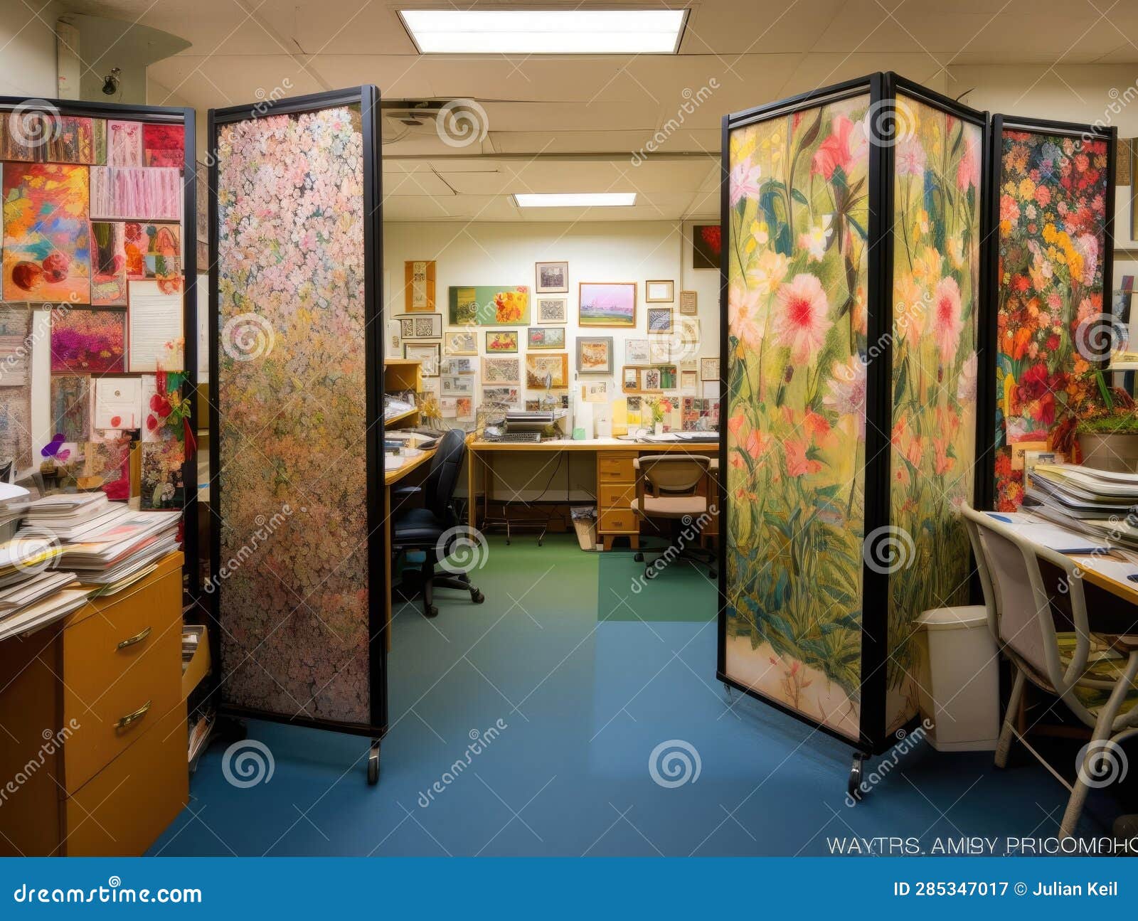 Artistic Office Room Divider with Vibrant Decorations Stock ...