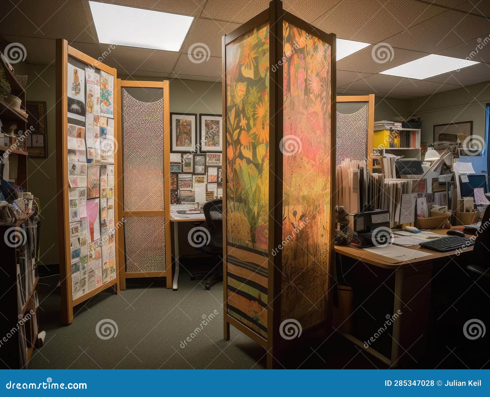 Artistic Office Room Divider with Vibrant Decorations Stock ...
