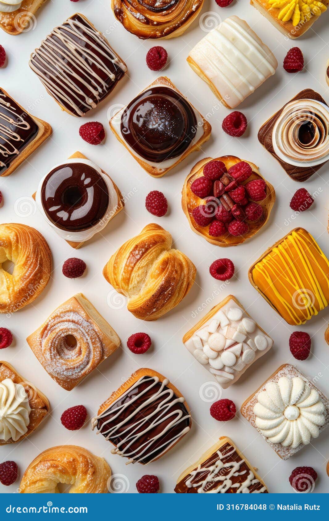 Artistic Overhead Display of an Array of Decadent Pastries Stock Photo ...