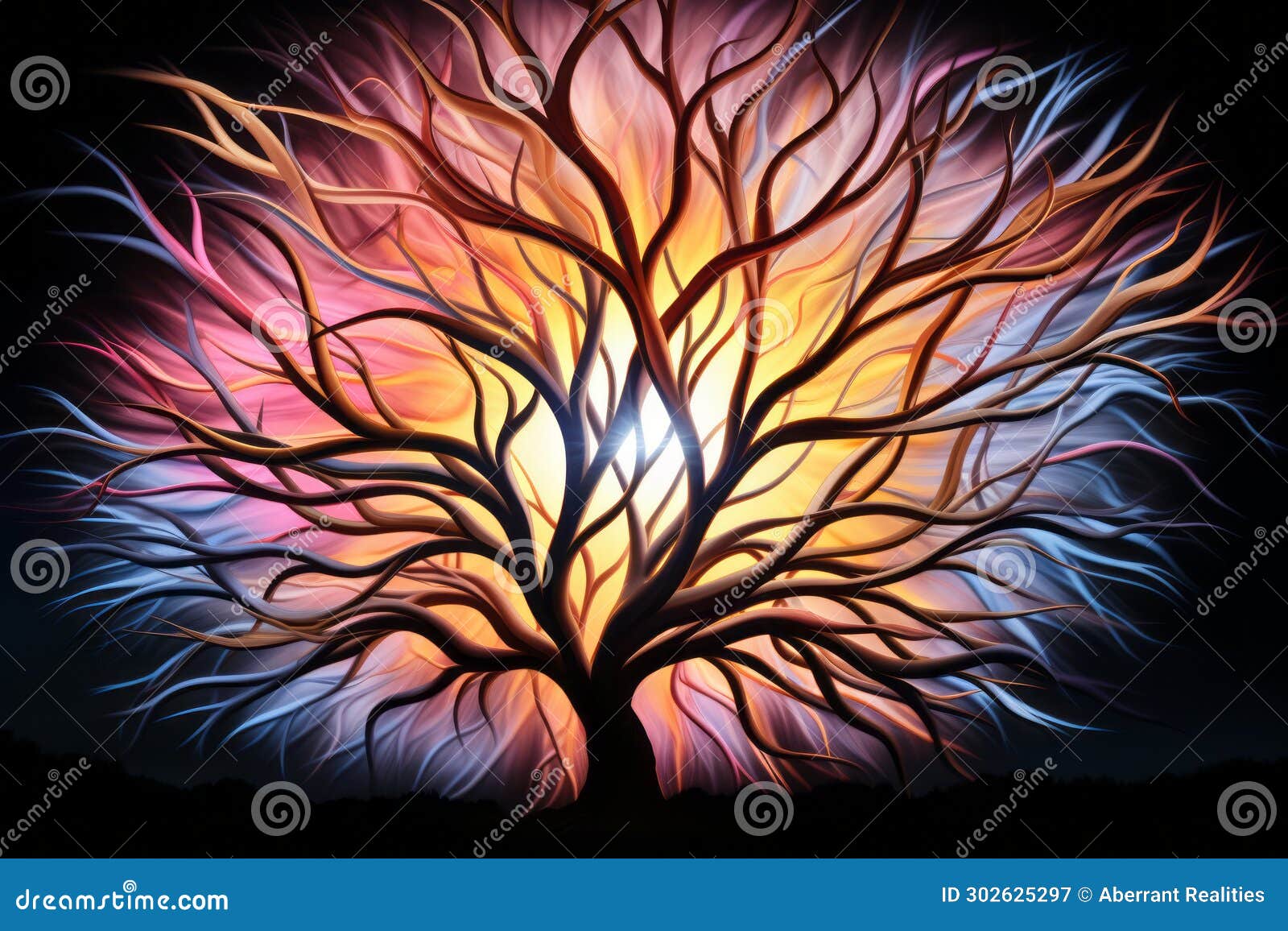 An Artistic Painting of a Tree with Flames Coming Out of it Stock ...
