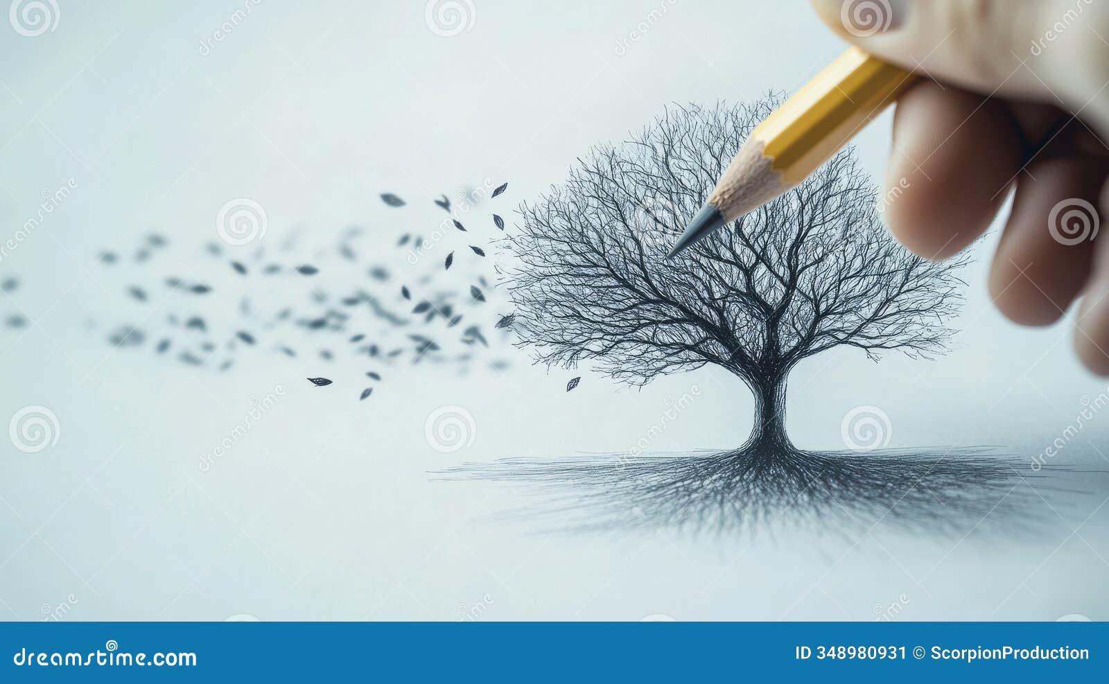 Artistic Pencil Sketch Transforming into a Tree Stock Image - Image of ...