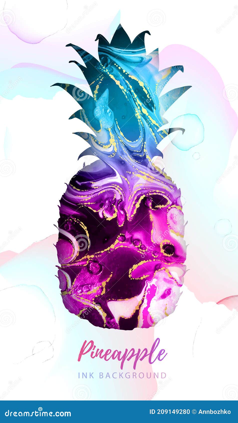 Artistic Pineapple Silhouette with Alcohol Ink Texture. Marble Texture ...