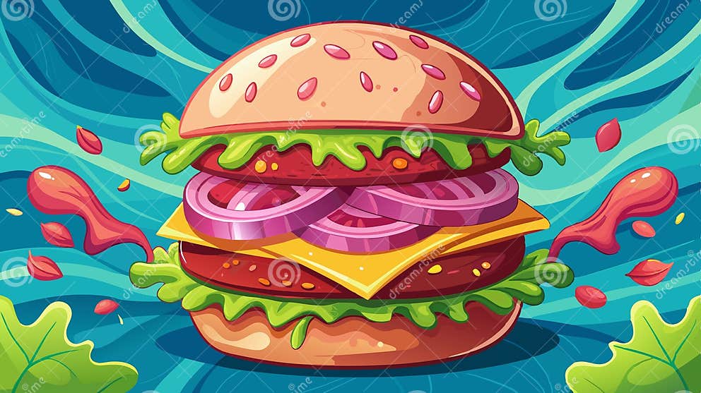 Artistic Pink Burger with Lettuce and Bacon Stock Vector - Illustration ...