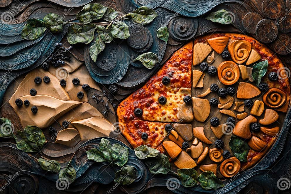 Artistic Pizza Composition with Geometric Shapes and Natural Elements ...