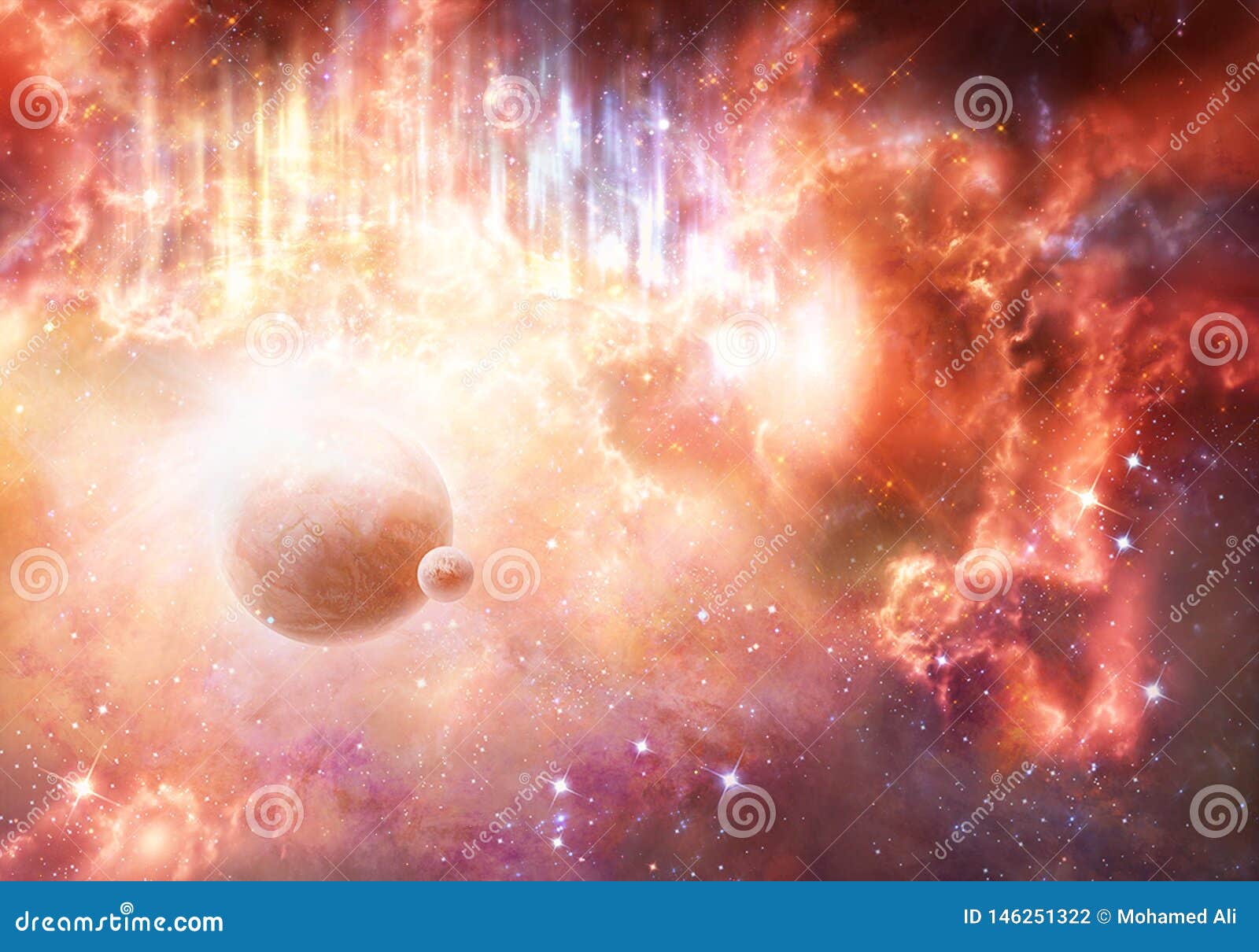 Artistic Planet Flows Into A Beautiful Unique Multicolored Nebula ...