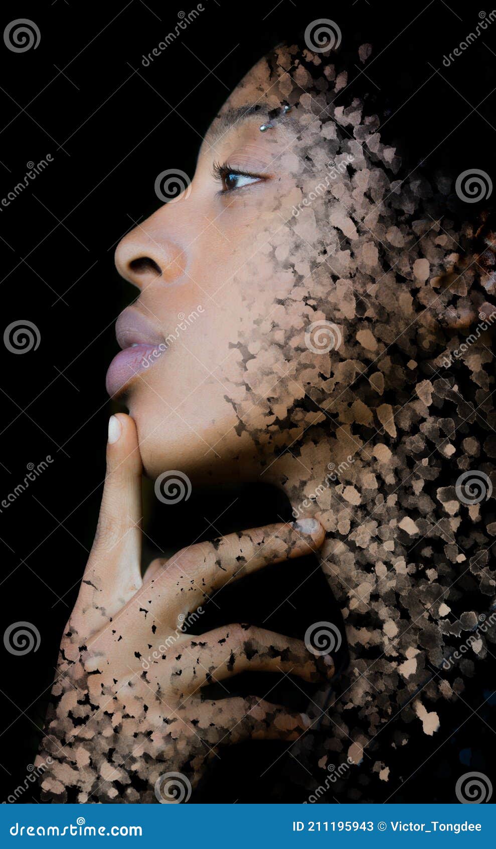 A Portrait with an Effect of Falling into Pixels Stock Illustration ...