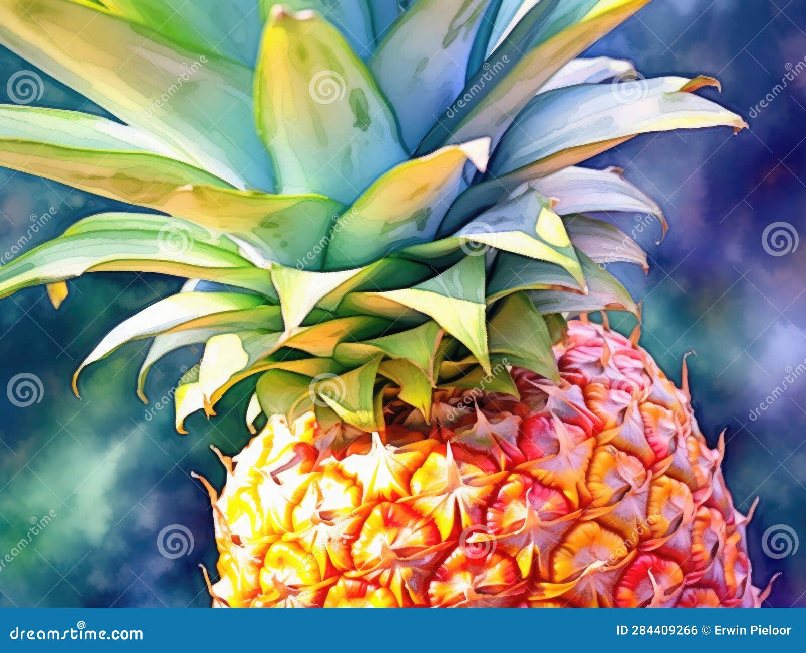 Artistic Portrayal of a Pineapple in Watercolor Stock Illustration ...
