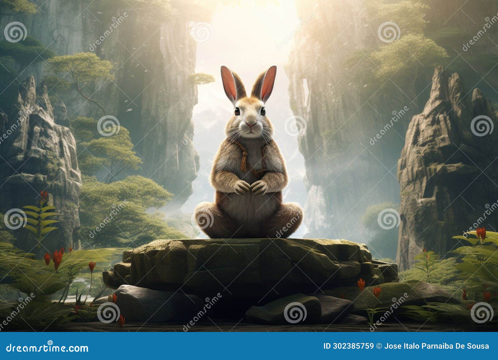 Artistic Portrayal of a Rabbit in a Meditative Stock Illustration ...