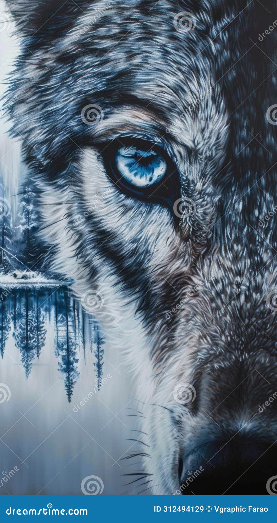 Artistic Portrayal of a Wolf with a Reflected Forest Stock Image ...