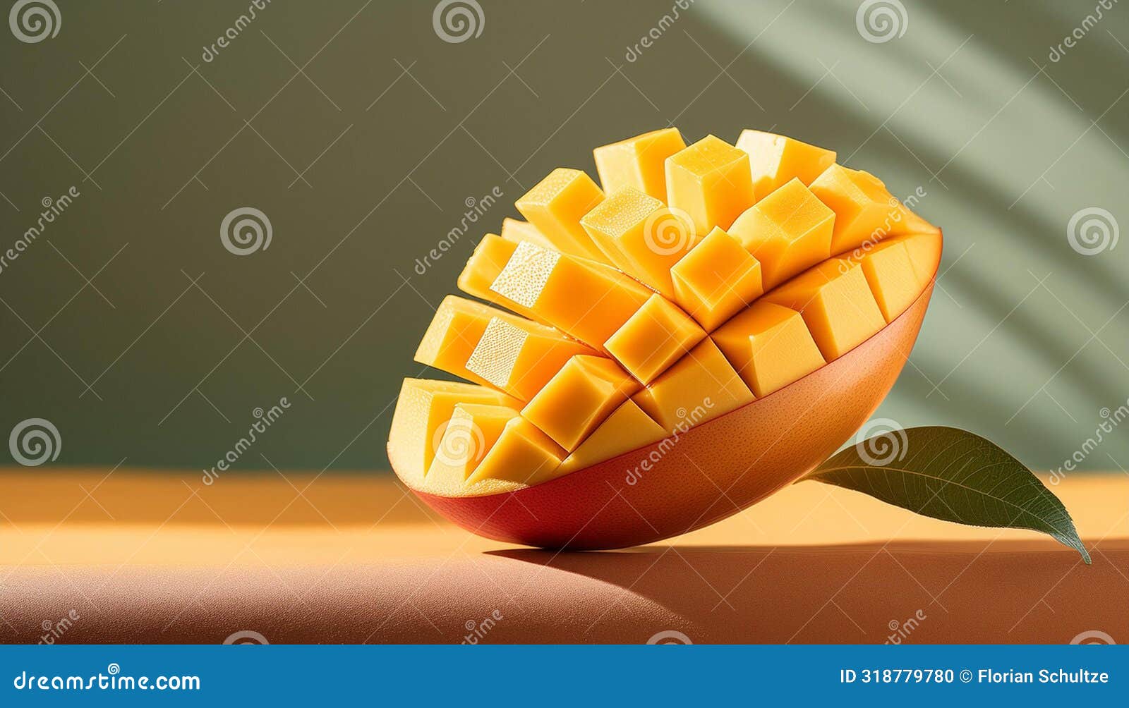 Artistic Poster Featuring a Levitating Mango, Cut into Pieces with ...