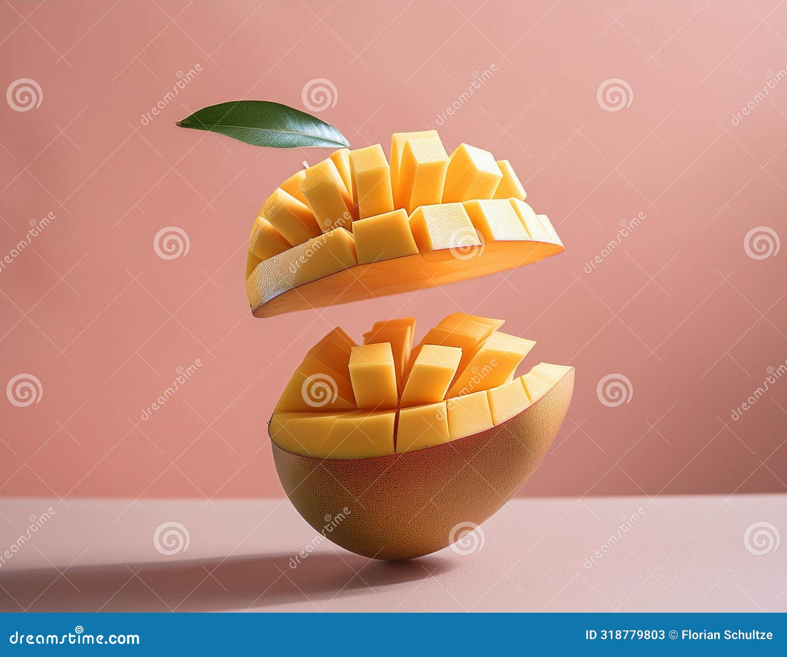 Artistic Poster Featuring a Levitating Mango, Cut into Pieces with ...