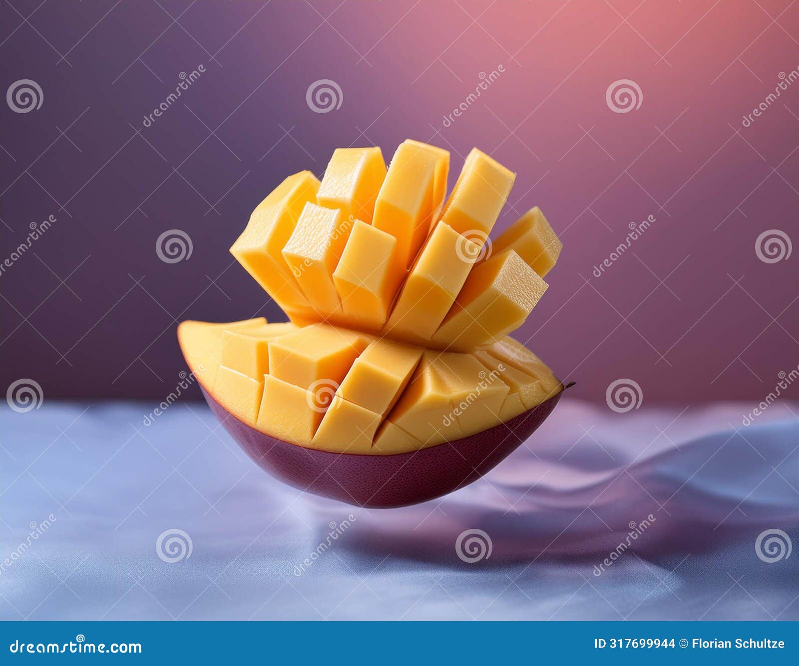 Artistic Poster Featuring a Levitating Mango, Cut into Pieces with ...