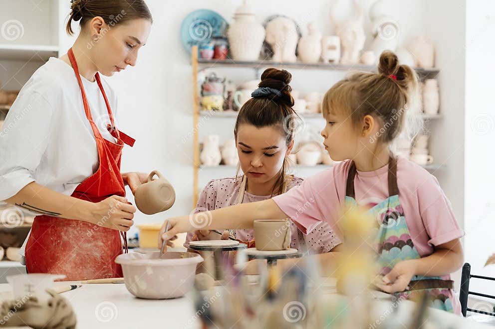 Artistic Pottery Session with Children at a Creative Studio in the ...