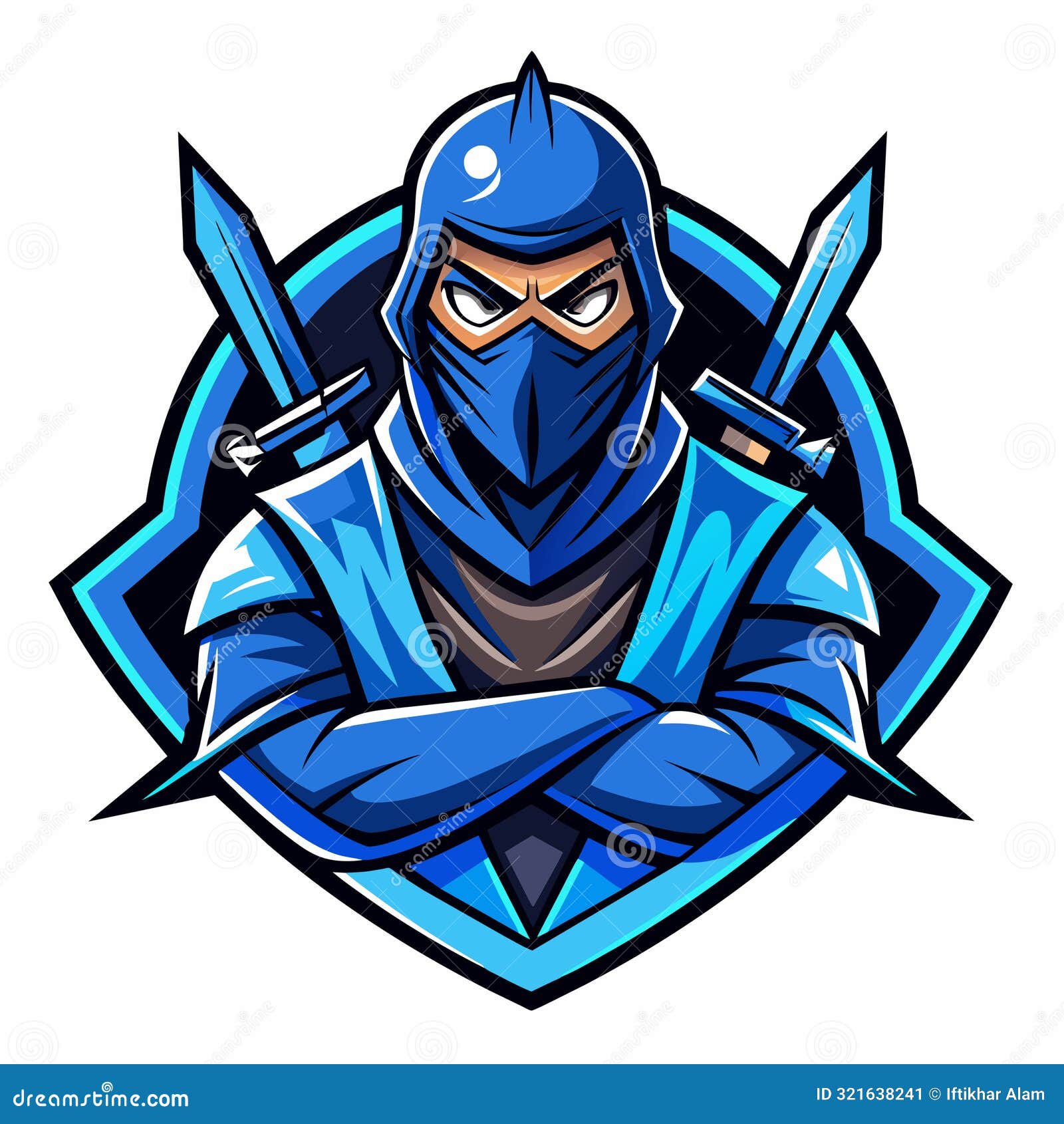An Artistic Rendering of a Blue Ninja Assassin Standing Inside a Blue ...