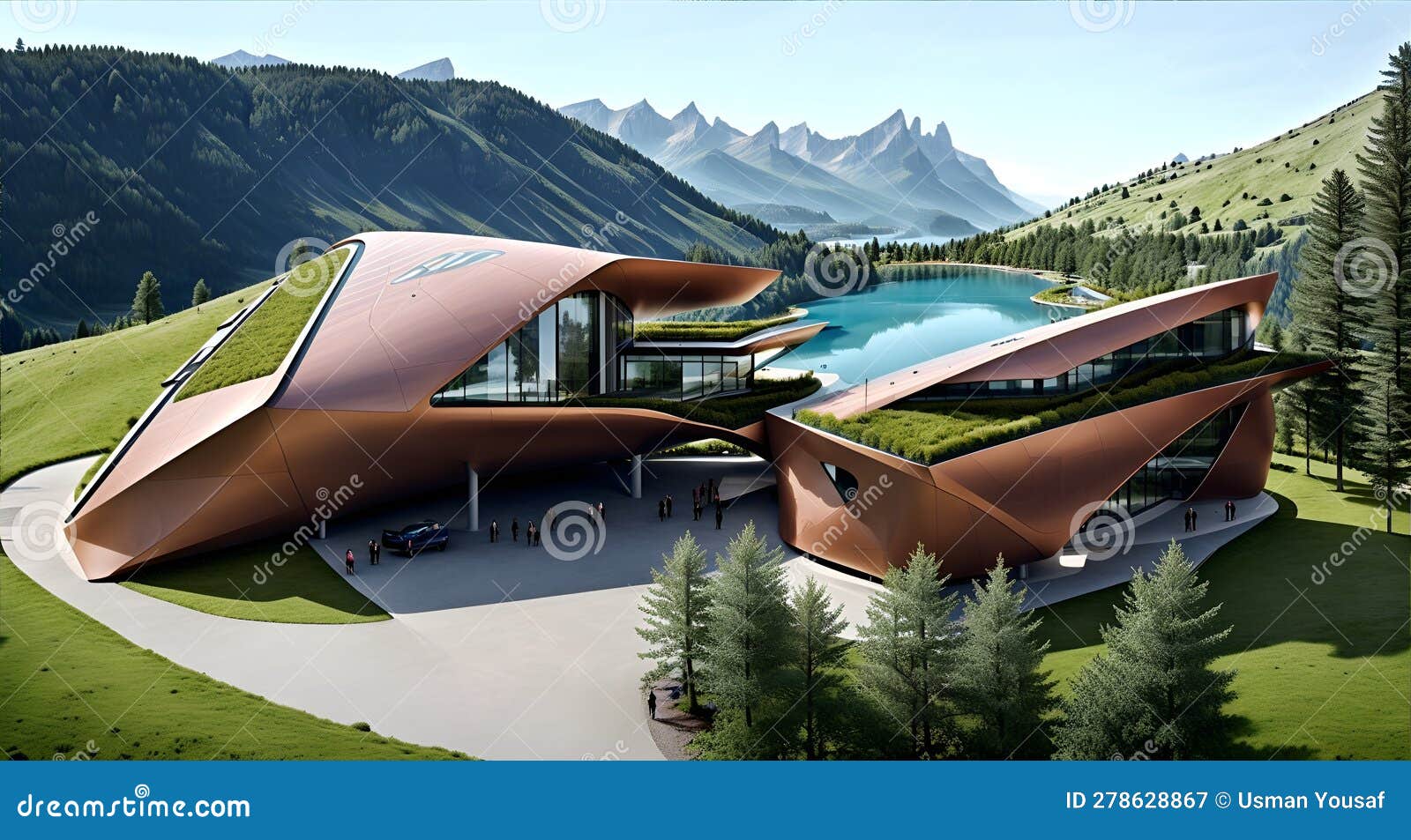 An Artistic Rendering of a Building in the Mountains Created with ...