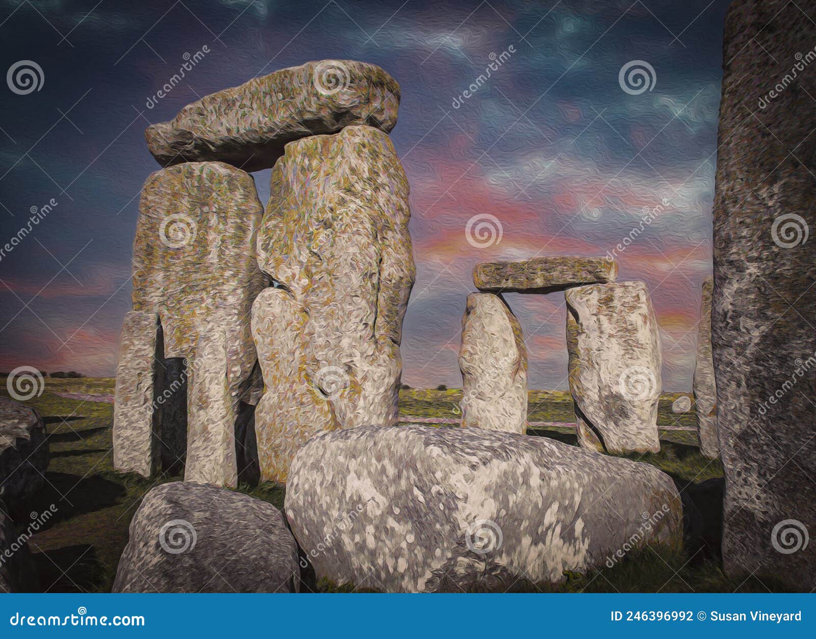 Artistic Rendering of Closeup of Standing Stones at Stonehenge- View ...