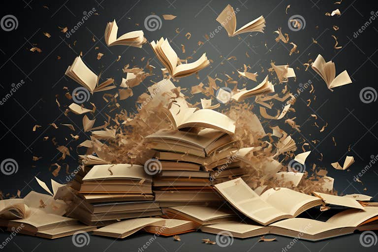 An Artistic Rendering of a Deconstructed Book, Pages Scattered Stock ...