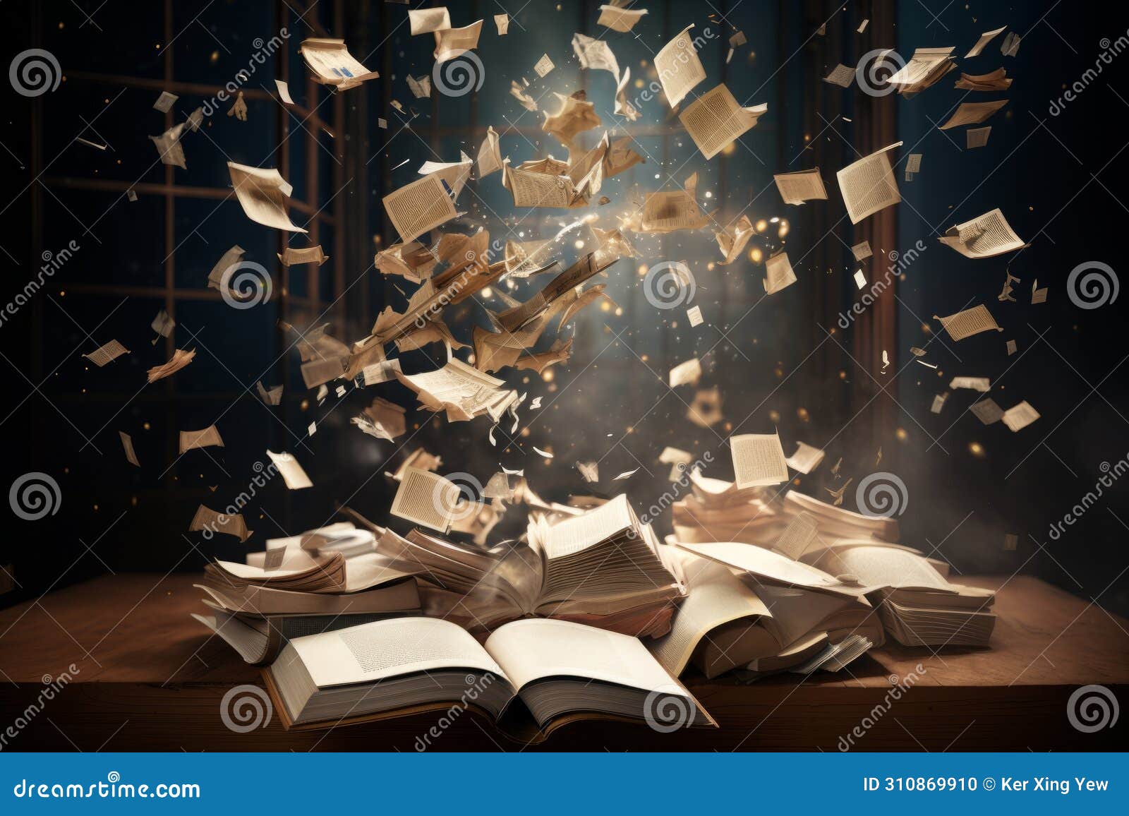 An Artistic Rendering of a Deconstructed Book, Pages Scattered Stock ...