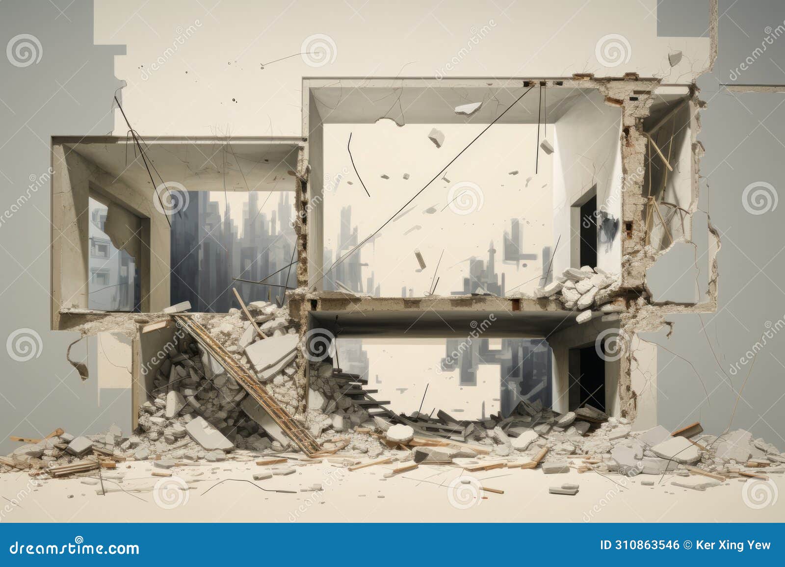 An Artistic Rendering of a Deconstructed Building, Walls and Floors ...