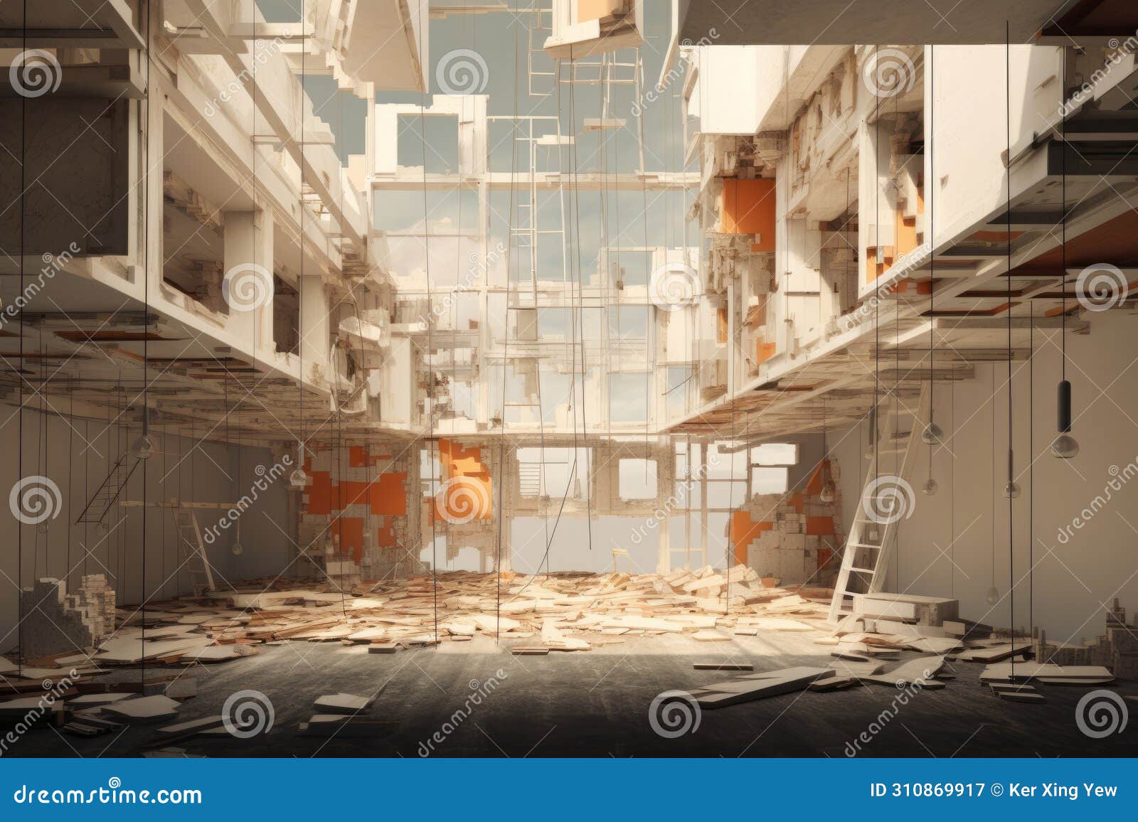 An Artistic Rendering of a Deconstructed Building, Walls and Floors ...