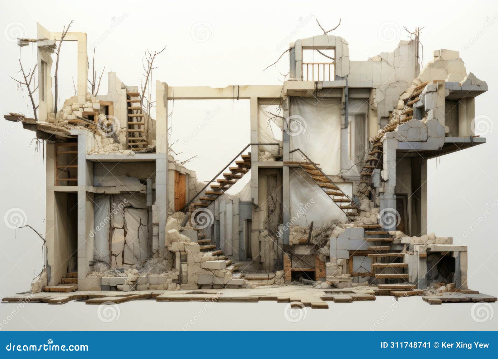 An Artistic Rendering of a Deconstructed Building, Walls and Floors ...