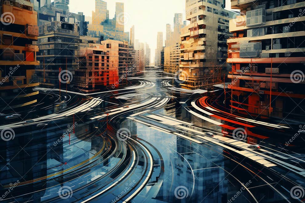 An Artistic Rendering of a Distorted City Intersection Stock ...
