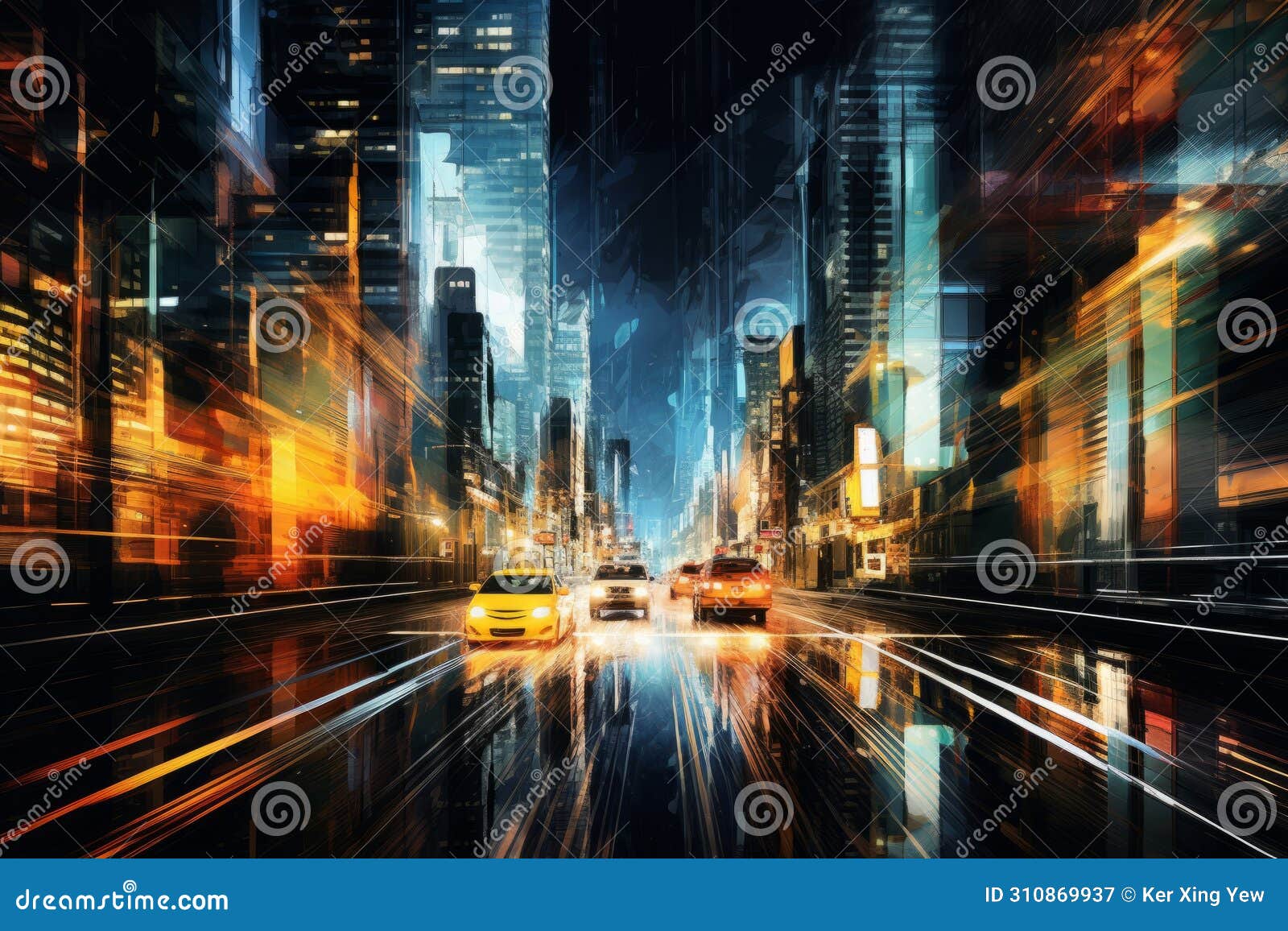 An Artistic Rendering of Distorted City Lights Stock Illustration ...