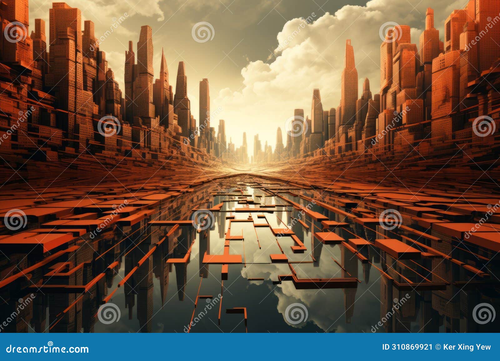 An Artistic Rendering of a Distorted City Skyline Stock Illustration ...
