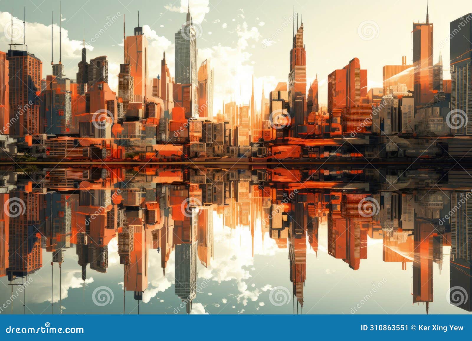 An Artistic Rendering of a Distorted City Skyline Stock Illustration ...