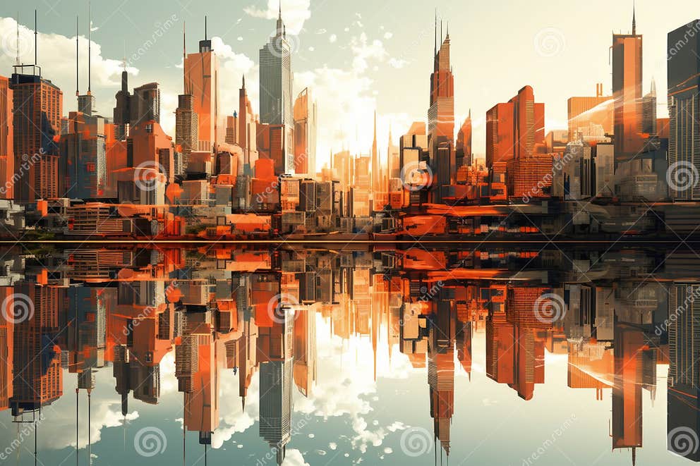 An Artistic Rendering of a Distorted City Skyline Stock Illustration ...