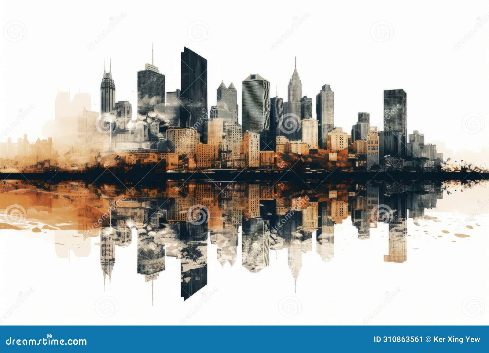 An Artistic Rendering of a Distorted City Skyline Stock Illustration ...