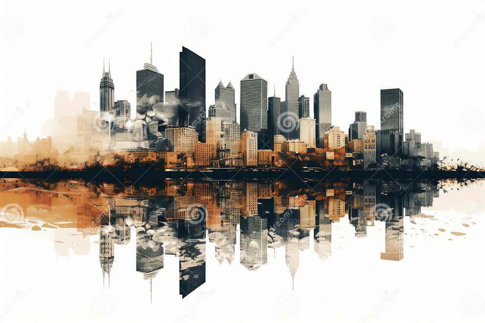 An Artistic Rendering of a Distorted City Skyline Stock Illustration ...