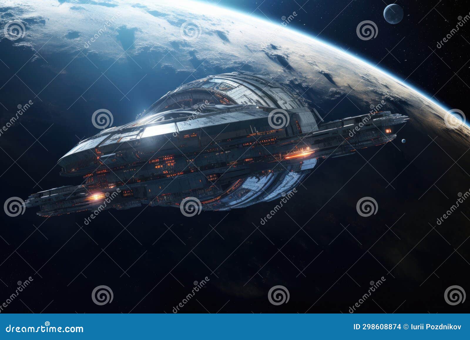 Spacecraft Orbiting the Moon in Outer Space Exploration Mission Stock ...