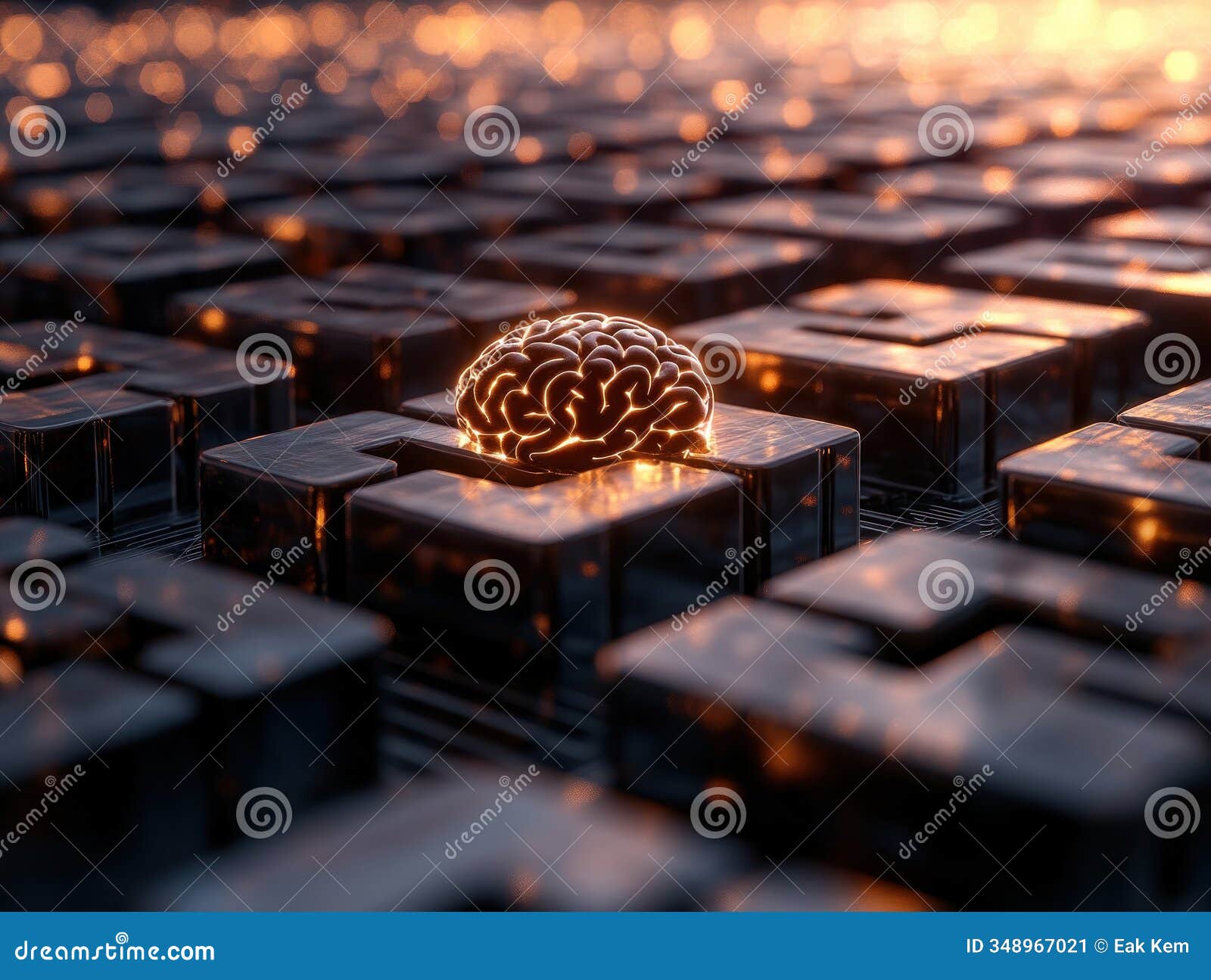 Artistic Rendering of a Glowing Brain Navigating a Complex Maze of ...