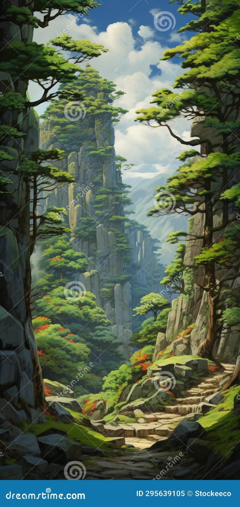 Artistic Rendering of Mountain Trees in Fang Lijun Style Stock ...