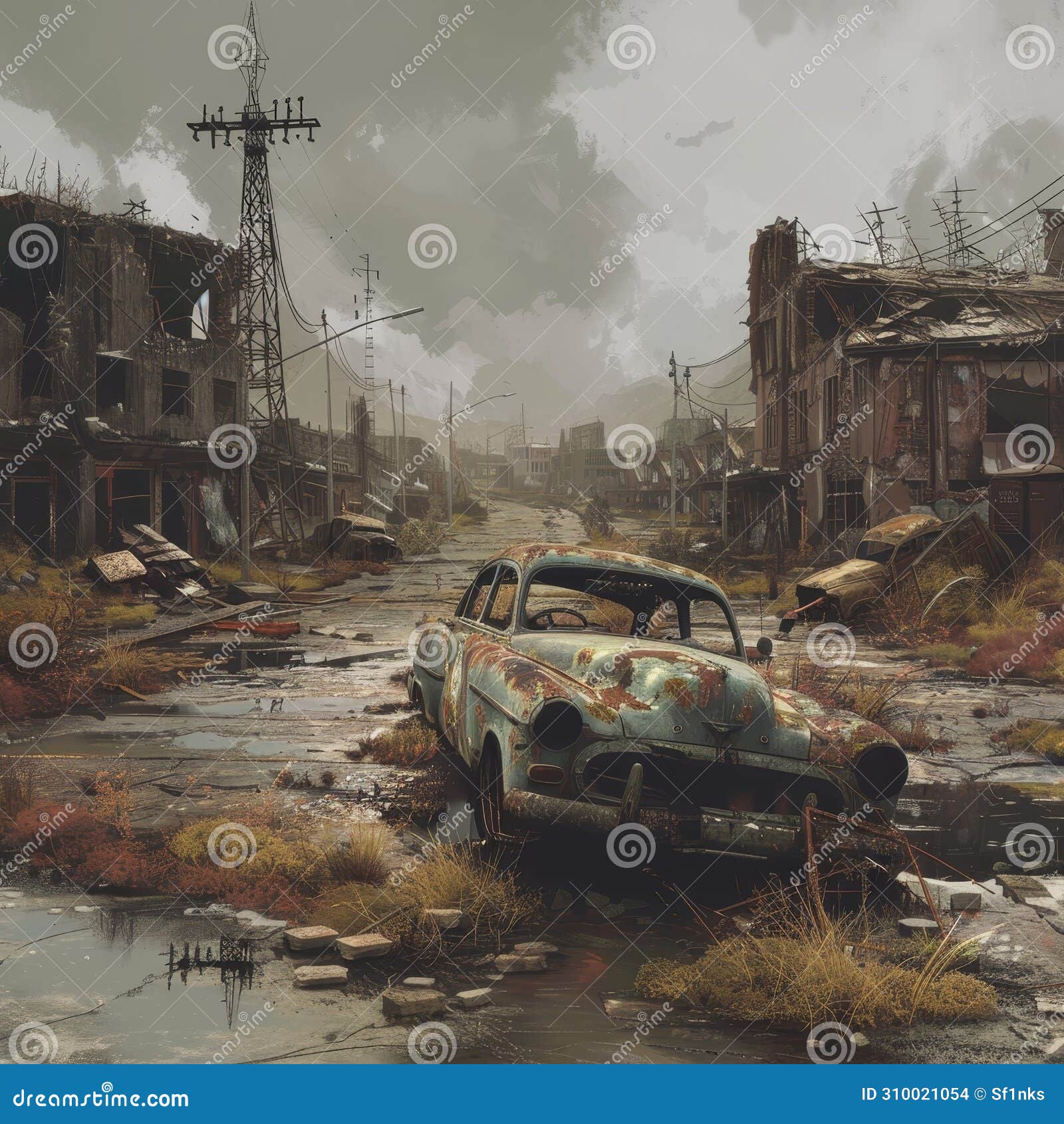 Artistic Rendering of a Post-apocalyptic Urban Landscape, Featuring a ...