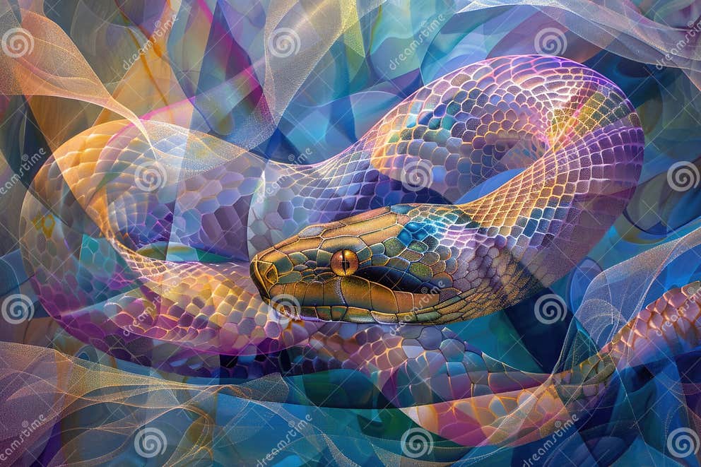 Artistic Rendition of a Python in an Abstract Environment with Vibrant Colors and Patterns Stock ...