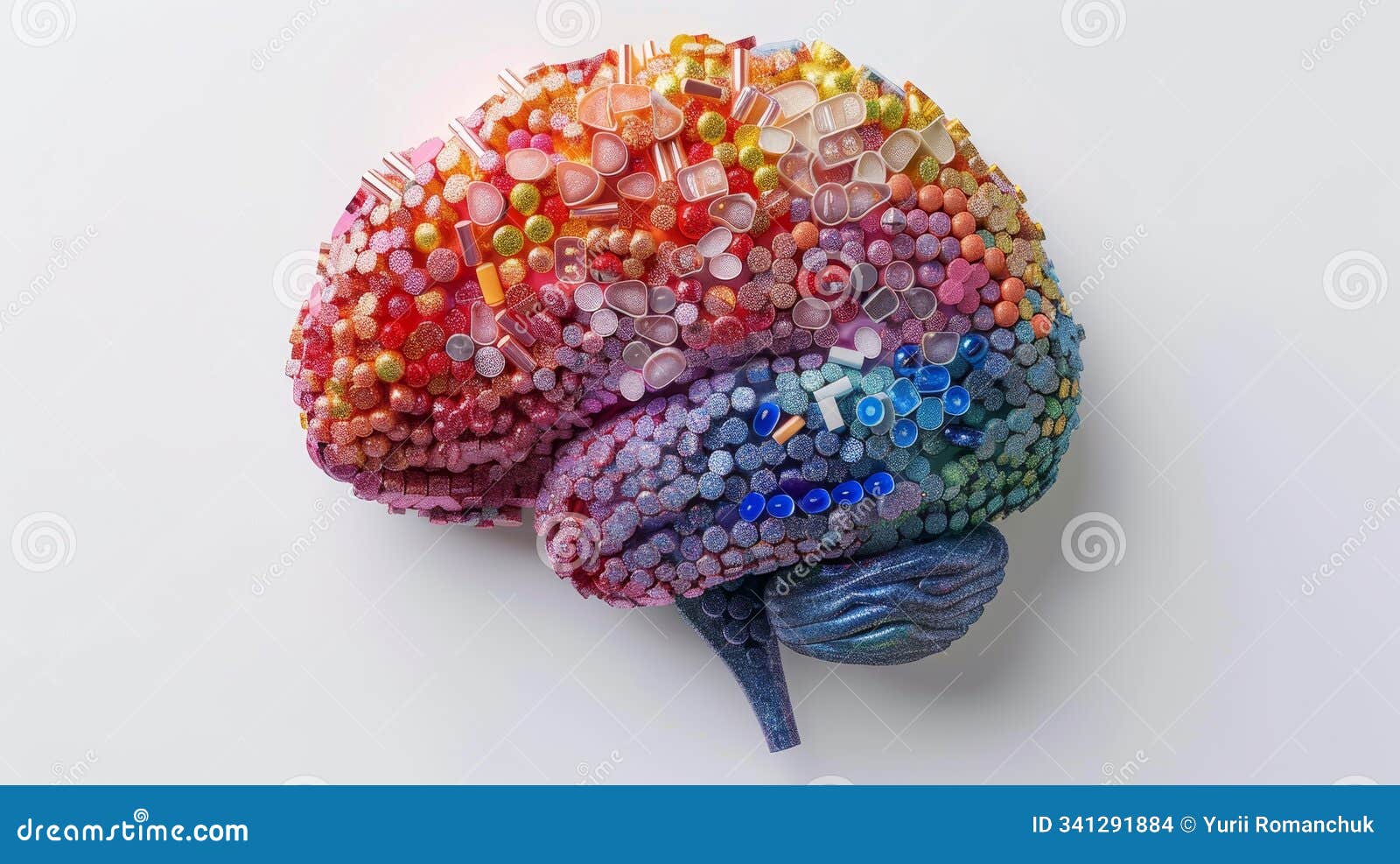 Artistic Representation of a Brain Made from Colorful Tablets on a ...