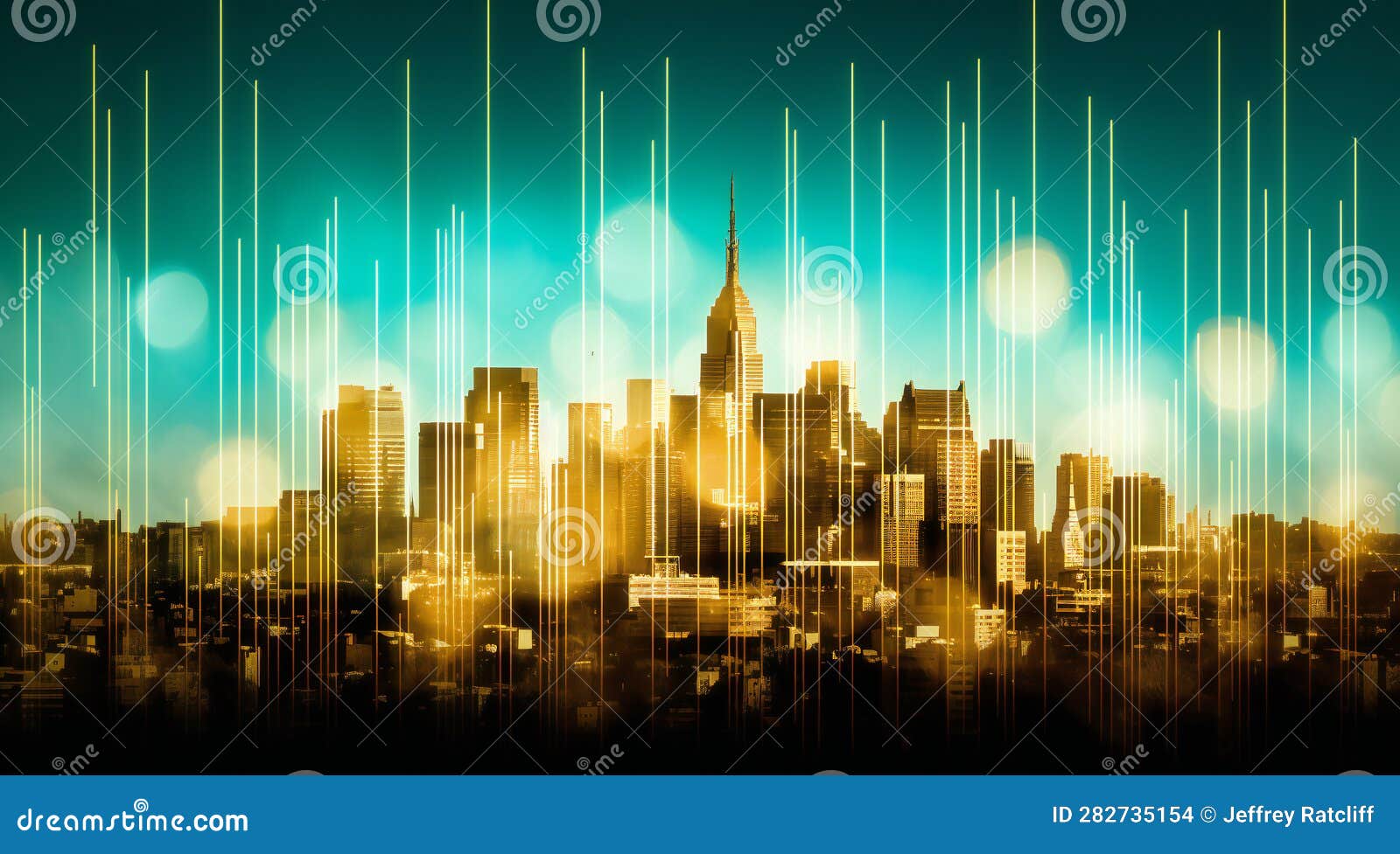 Urban Insights: Abstract Cityscape with Vertical Bar Graph Lines Stock ...