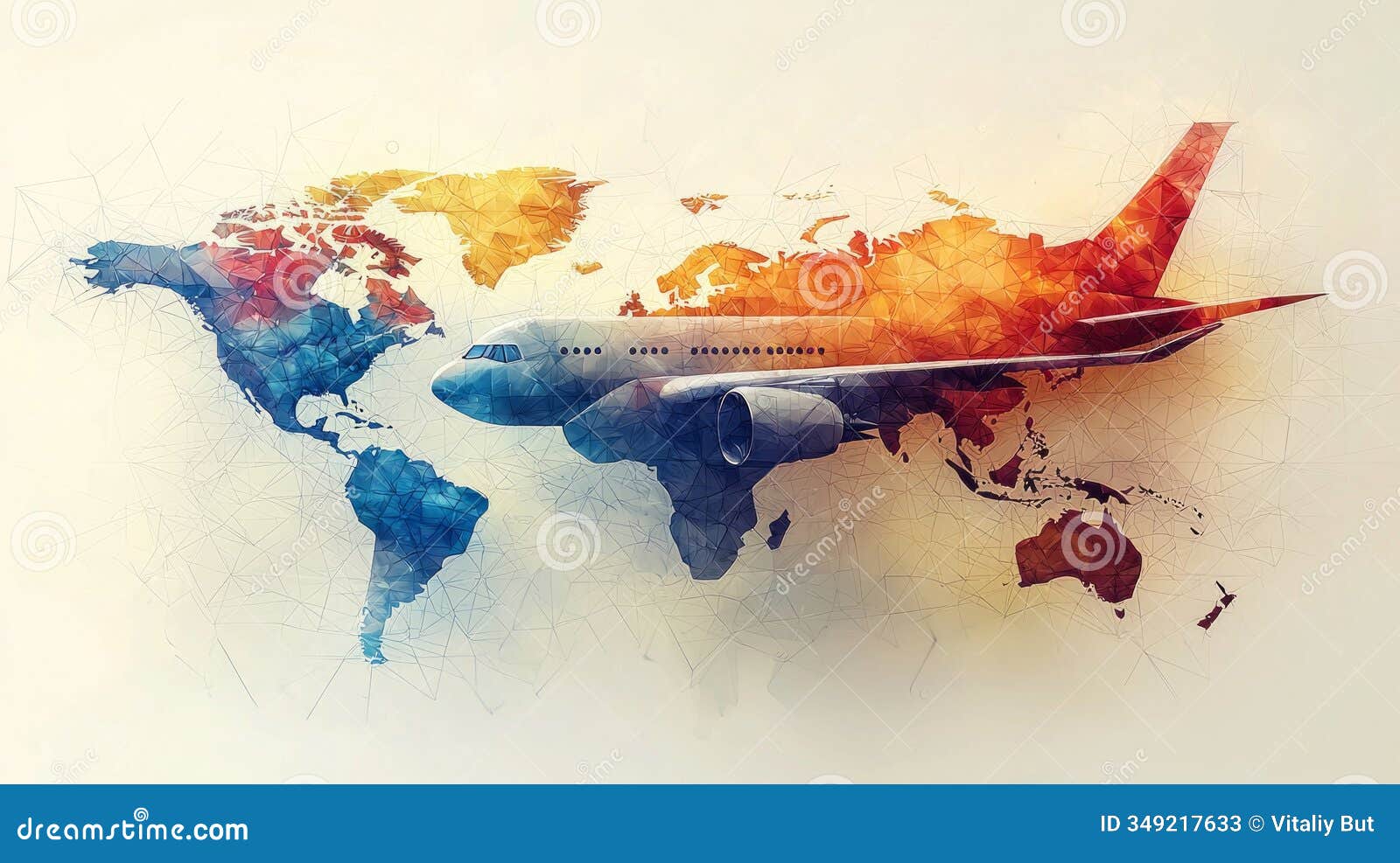 Artistic Representation Combines Stylized Airplane Simplified World Map ...