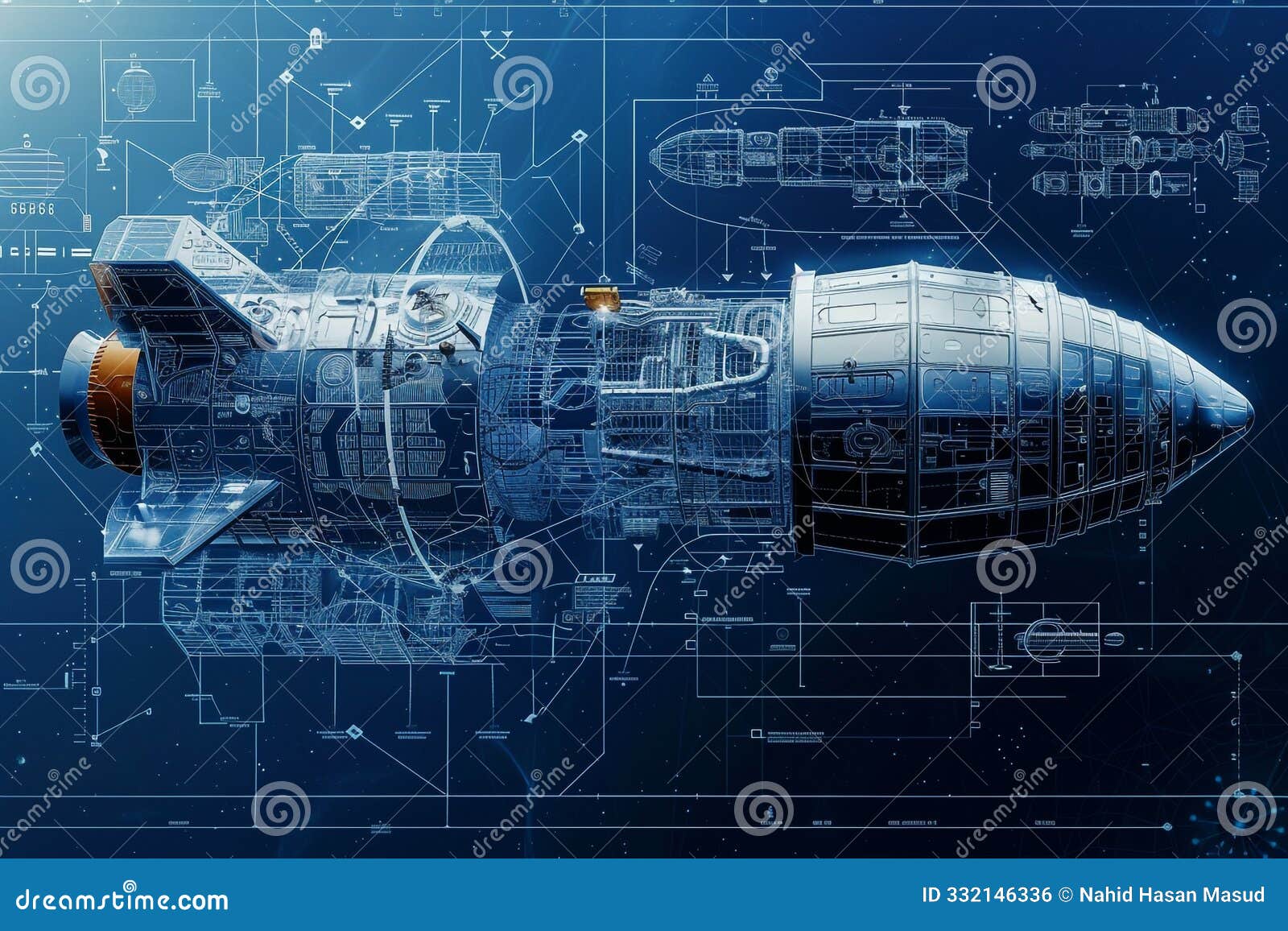 Artistic Representation of a Detailed Spacecraft Blueprint Stock ...